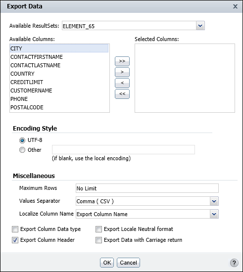How to export data in comma‑separated values file (.csv) format